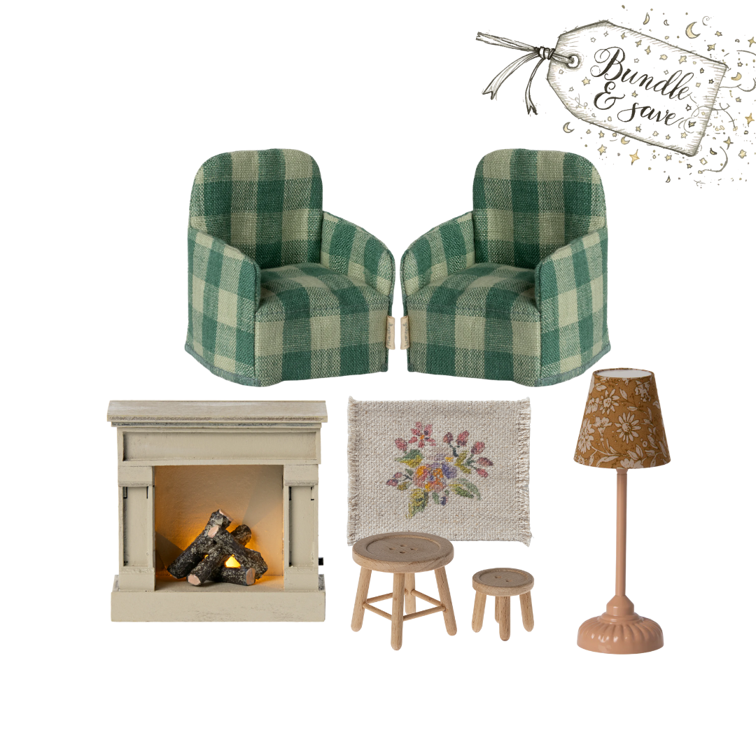Maileg Cosy Living Room Bundle – Green | Dollhouse Miniature Living ...